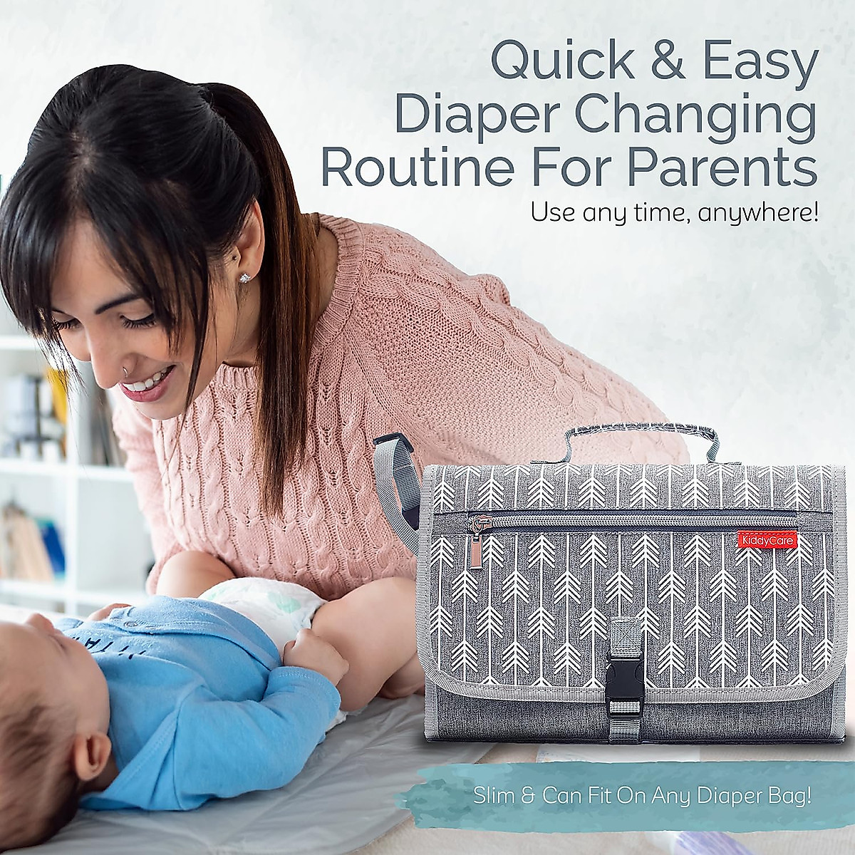 KiddyCare Portable Diaper Changing Pad for Baby Travel | Portable Changing mat for Newborn Baby Girl & Boy | Waterproof Foldable Nappy Changing Mat with Smart Wipes Pocket