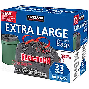 Kirkland Signature Flex-tech 33 Gallon Trash Bag, 90count, 1count