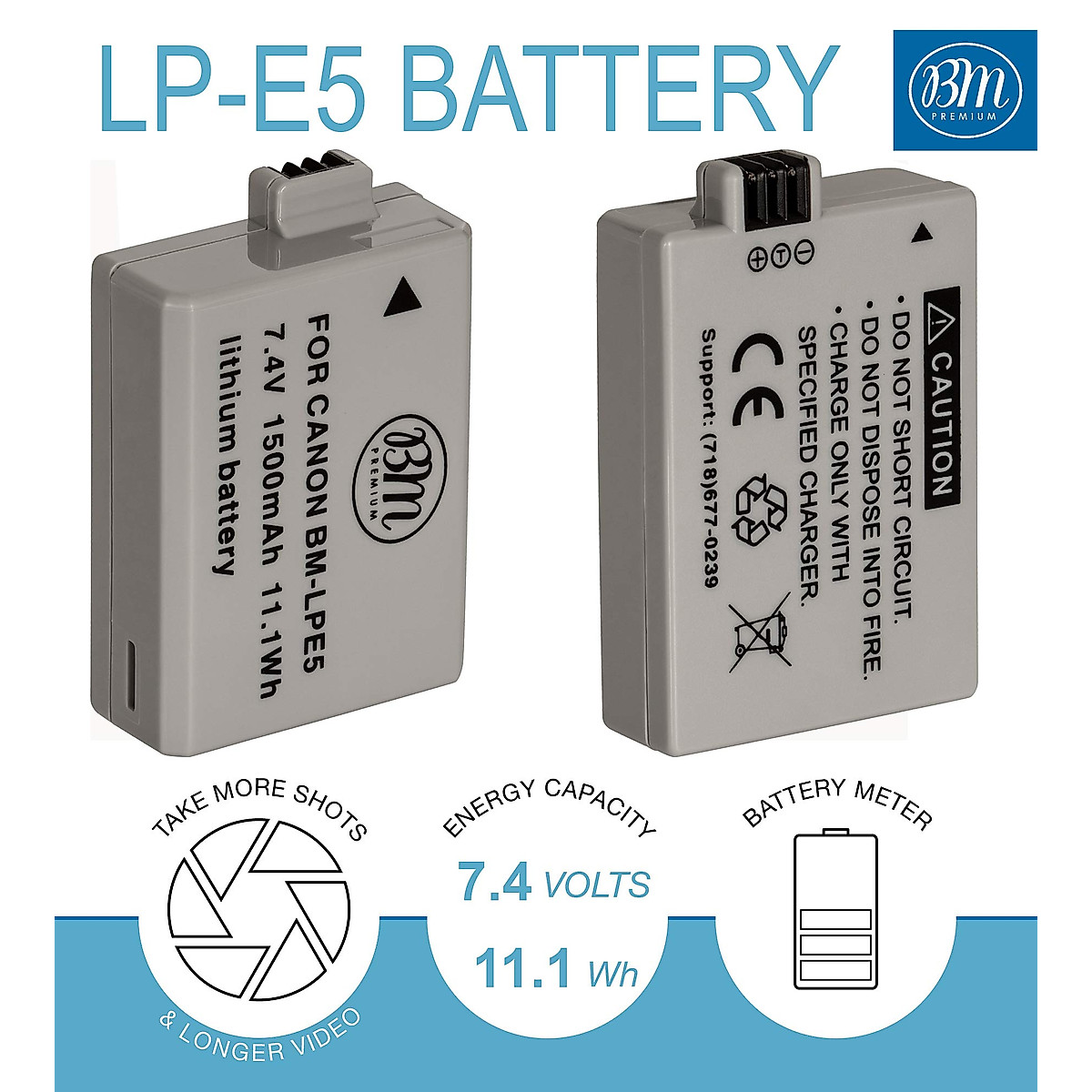 Big Mike's BM Premium LP-E5 Battery and Charger Kit for Canon EOS Rebel XS, Rebel T1i, Rebel XSi, 1000D, 500D, 450D, Kiss X3, Kiss X2, Kiss F Digital SLR Camera