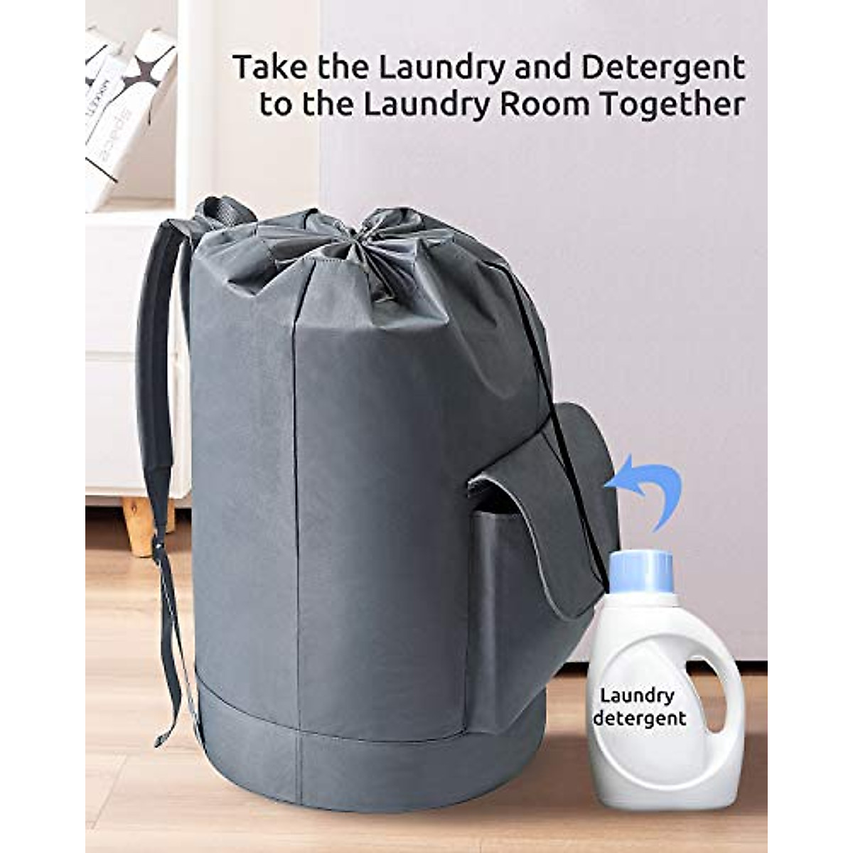 YOUDENOVA Backpack Laundry Bag with Padded Adjustable Shoulder Strap and Pocket for College Dorm, Durable Oxford Backpack Hamper Bag with Drawstring Closure for Travel, Camping, XL