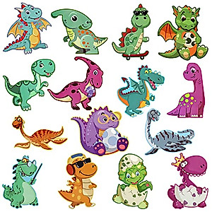 MWOOT 45 Pcs Paper Dinosaur Cutout Decoration Set,Creative Bulletin Board Cut-Out with Glue Point Dots for Classroom Party Supplies Decorations,Cute Animals Cardstock for Gift Child(15 Styles,15x15cm)