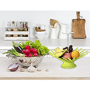 Fruit Basket for Kitchen Counter, Creative Foldable Rotation Fruit Bowl with 4 in 1 Multifunctional Melon Baller Scoop Set, Modern Countertop Fruit Holder for Kitchen Dinning Table Storage Decor