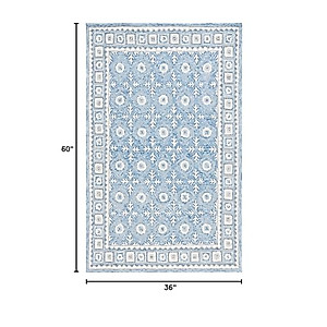 Safavieh Ebony Collection Area Rug - 3' x 5', Blue & Ivory, Handmade Wool, Ideal for Living Room, Bedroom, Dining (EBN651M-3)