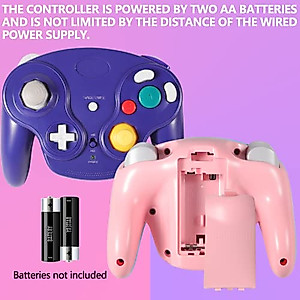Dliaonew 2.4G Wireless Gamecube Controller, Classic Gamecube Wii Controller with Receiver Adapter for Wii Gamecube NGC (Pink and Purple)