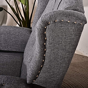 BINGTOO Recliner Chair with Massage and Heat 2 Chairs Set- Accent Chairs for Living Room- Tufted Fabric Push Back Recliner Chair, Footrest and Nailhead Trim, Wooden Legs, Wingback (Double, Gray)