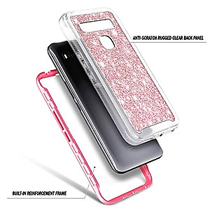 NZND Case for TCL 10 5G UW (Verizon) with Built-in Screen Protector, Full-Body Protective Shockproof Matte Rugged Bumper Cover, Impact Resist Durable Phone Case (Glitter Rose Gold)