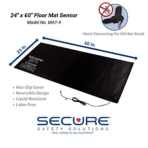 Secure Bed Exit Alarm Set with Floor Mat Sensor and Patient Alarm Monitor for Elderly Senior Fall and Wandering Prevention - Bed Alarms and Fall Prevention for Elderly (24" x 60" Floor Mat Sensor)