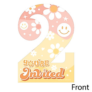 Big Dot of Happiness Two Groovy - Shaped Fill-In Invitations - Boho Hippie Second Birthday Party Invitation Cards with Envelopes - Set of 12