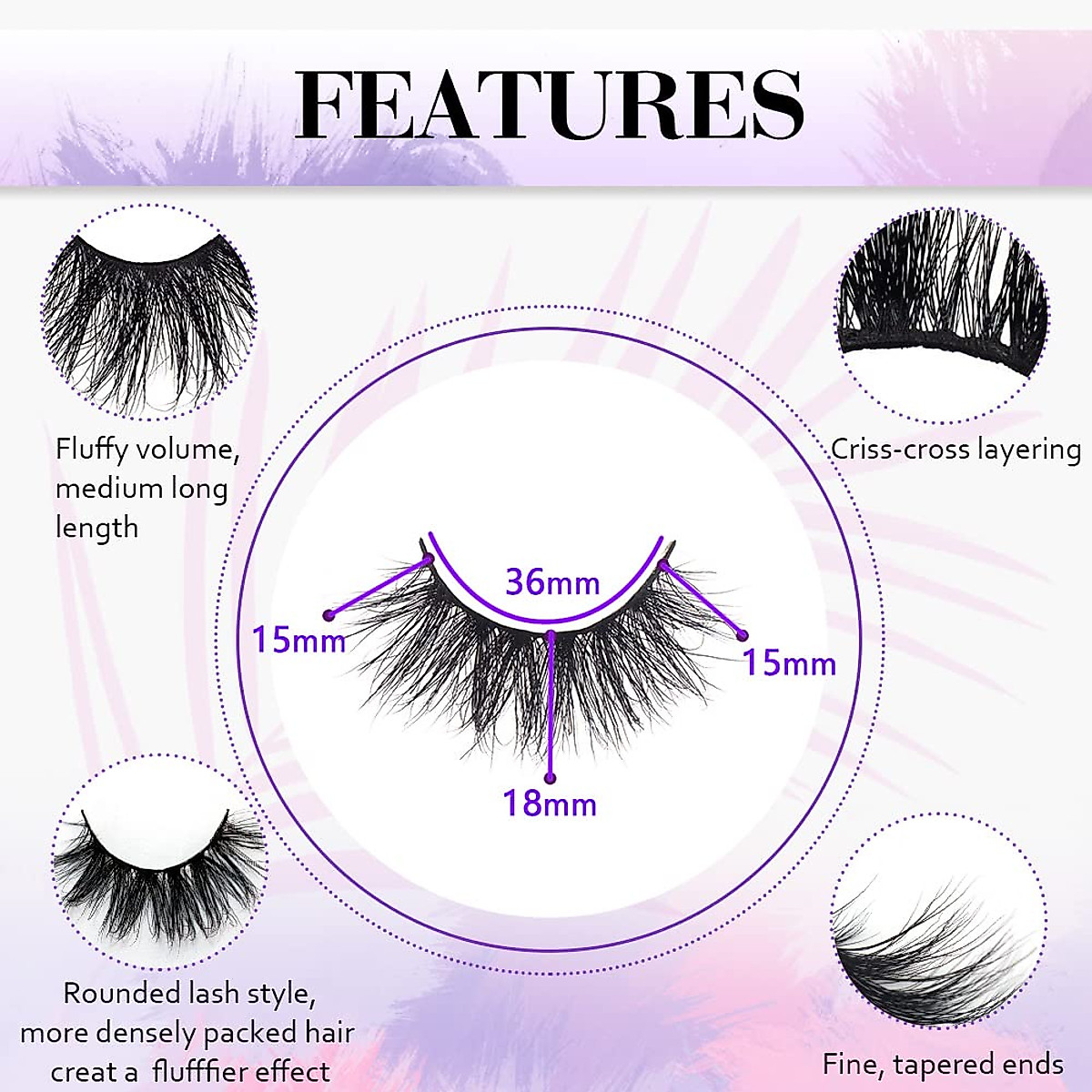 BEEOS Real Mink 3D Eyelashes Wholesale 10 Pairs, E11 Fluffy Full Volume 18 mm Middle Long Lashes Reusable Lightweight Siberian 3D Mink Lashes for Daily Use Natural Look (E11/10 Pairs)
