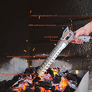 Towallmark Electric Charcoal Starter, 2000W Electric Fire Starter, BBQ Smoker, Grill Starter, Chemical Free Heated Air with Built-in Blower reaches 1200°F in 60 sec