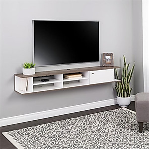 Prepac Wall Mounted Media Console with Door, Drifted Gray and White