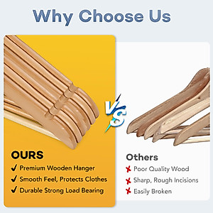 Wooden Hangers 40 Pack, Heavy Duty Wood Hangers for Coats, Suits, Jackets, Closet & Pants Durable Premium Wood Hangers with 360-Degree Rotatable Hook and Notches, Natural