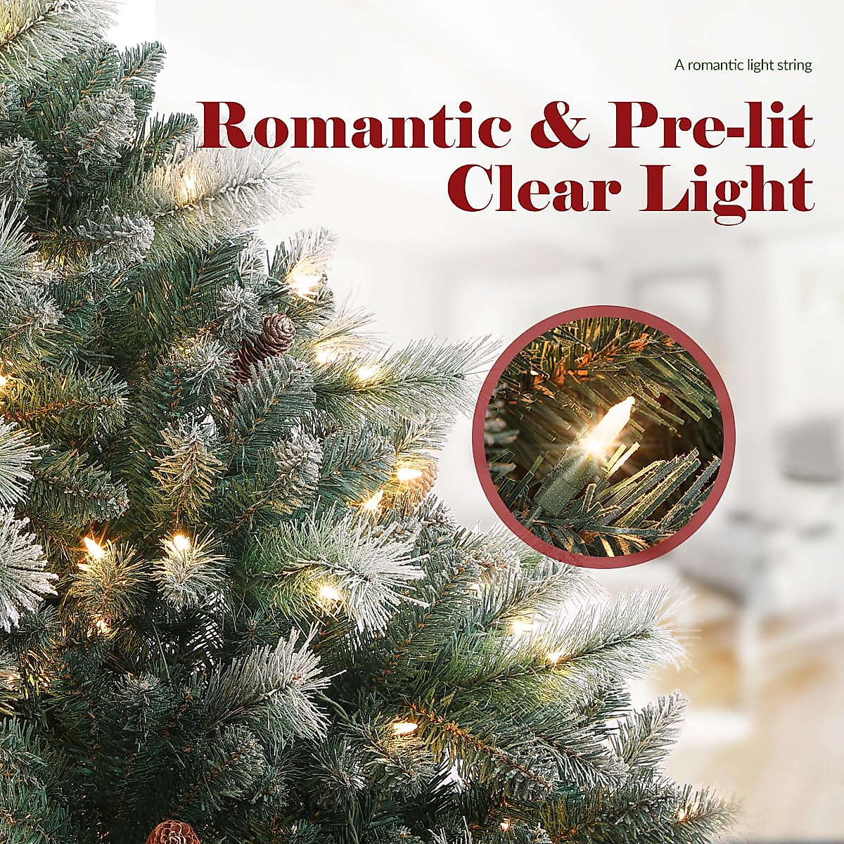 OasisCraft 6.5ft Pre-lit Snowy Aspen Spruce Christmas Tree, Full Flocked Christmas Tree with Lights, Metal Stand, for Home Office Party Decoration