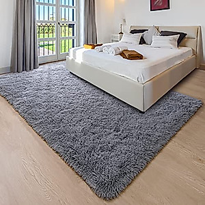 Unirea Soft Shaggy Area Rugs for Bedroom, 5x8 Feet, Fluffy Indoor Modern Plush Carpets for Living Room Kids Room Nursery Home Decor, Upgrade Anti-Skid Rectangular Fuzzy Rug, Grey