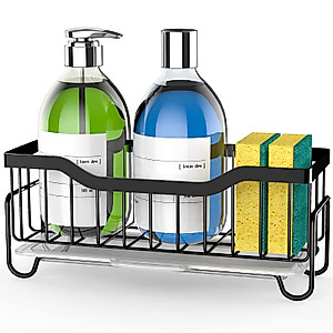 Kitchen Sink Caddy, Sponge Holder for Kitchen Sink, Kitchen Sink Organizer Accessories for Countertop, Stainless Steel Dish Sink Brush Holder with Removable Drip Tray for Dish Soap Brush Scrubber