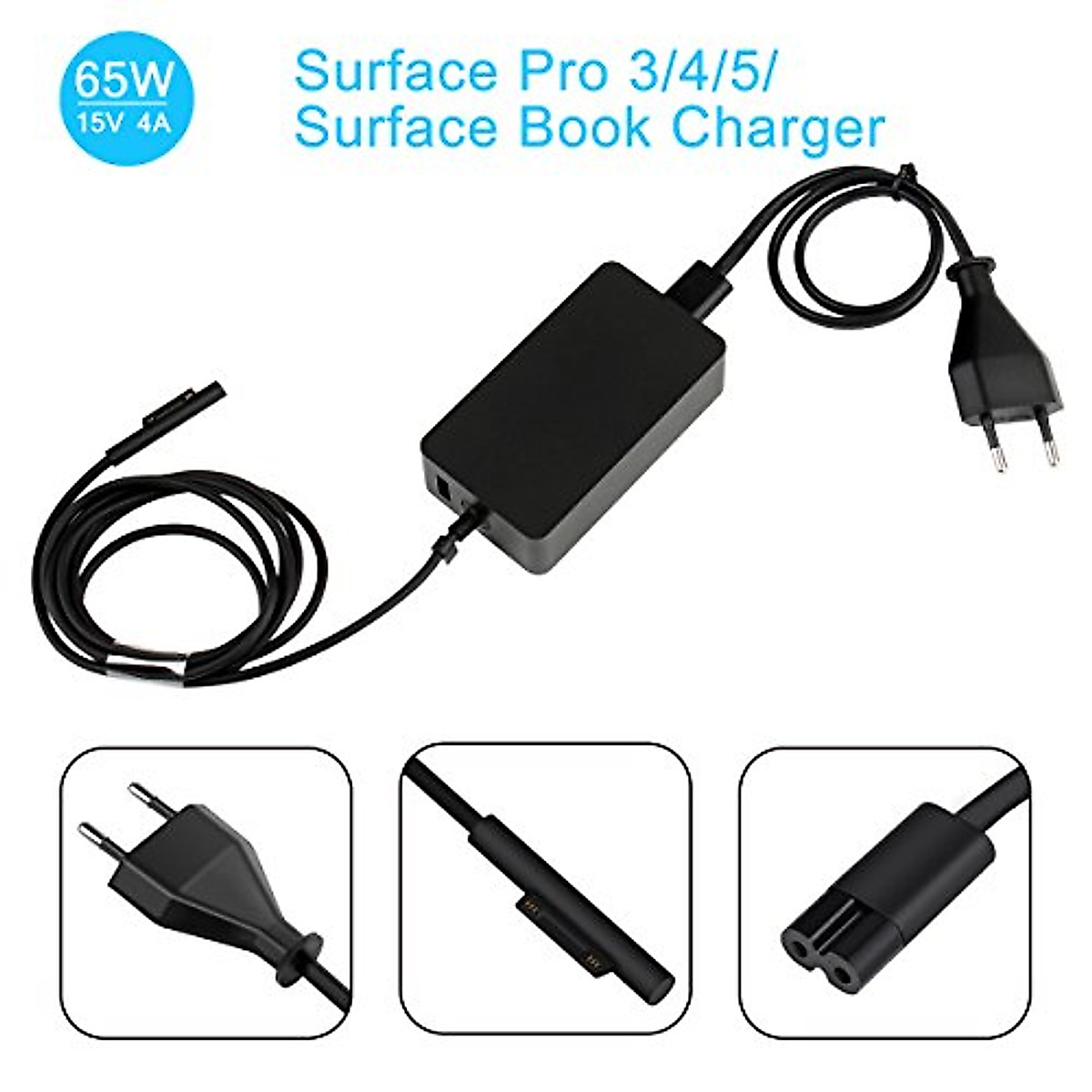 Slive Updated Version Surface Pro Charger, 44W 15V 2.58A, Compatible for Microsoft Surface Pro 3, Pro 4, Pro 5, Pro 6, Pro 7 Surface Laptop 1/2, Surface Book & Surface Go, with 5V 1A USB Charging Port