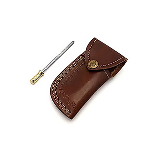 BCK Pocket Knife 4 Pcs Set 6.5" Handmade Damascus Folding Knife Back lock knife Damascus Hunting Knife with Sheath Damascus Pocket Knife for men 100% Prime Quality camping Knife (Brown Wood)
