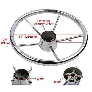 11 Inch Boat Stainless Steel Steering Wheel Destroyer Style Marine Steering Wheel 5 Spokes for Pontoon Boat Yacht