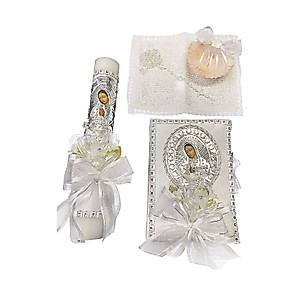 SWEA Pea & Lilli White Virgin Mary Baptism Candle Set Kit for Christenings with Shell and Favors