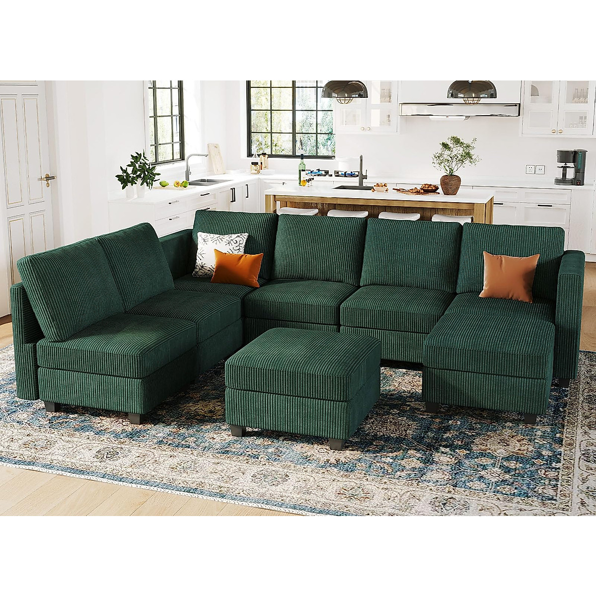Belffin Oversized Modular Couch with Storage Ottoman Large Corduroy Sectional Couch with Chaise Convertible Modern Sectional Sofa Couch Dark Green