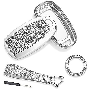 Royalfox(TM) 3 4 5 buttons 3d bling diamond fashion crystals smart remote Key Fob case Cover For Hyundai i30 Azera ix35 Elantra Accent Santa Fe IG Grandeur,2017-2022 Hyundai Palisade keychain (silver)