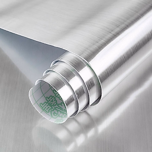 BAYYA Extra Wide Silver Stainless Steel Textured Countertop Contact Paper Vinyl Self-Adhesive Wallpaper Shiny Thicker 157x31.5inch Waterproof,Oil-Proof,Heat-Resistant Metal Look Stickers for Kitchen