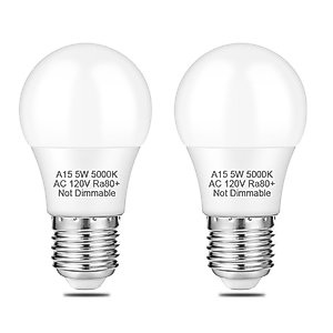 NETEHA 2 Pack A15 5W 120V E26 Base LED Refrigerator Light Bulb, Non-Dimmable 50W Equivalent 5000K Daylight White LED Appliance Light Bulb for Ceiling Fan and Lighting Fixtures