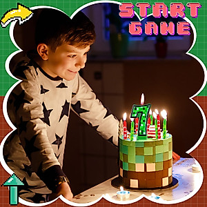 Landhoow 13 Pieces TNT Themed Birthday Candles for Cake Green Number Candle Pixel Cake Candles for Birthday Graduation Celebration Wedding Party Supplies Decoration(Number 7)