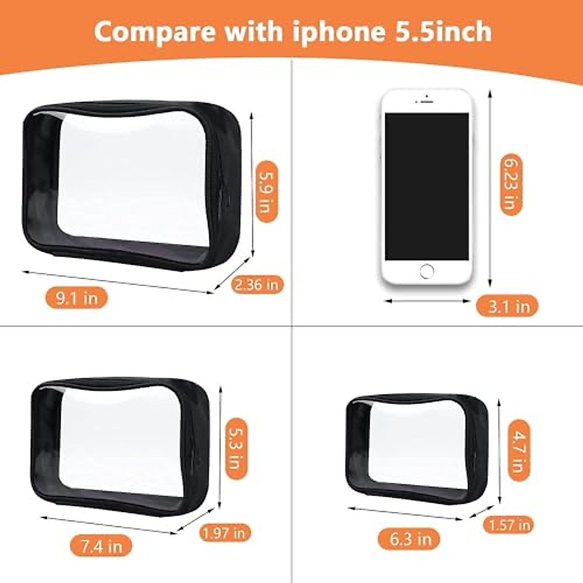 DARIN Clear Toiletry Bag 3Pack TPU Makeup Cosmetic Bag TSA Approved Toiletry Bag, Waterproof Travel Liquid Bag for Air Flight, Clear Travel Carry On Pouch for Women and Men -(Clear, 1L+1M+1S)