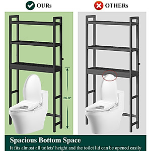 Smiry Over The Toilet Storage, Bamboo 3-Tier Over Toilet Bathroom Organizer with Adjustable Shelf, Fit Most Toilets, Space Saving, Stable Freestanding Storage Cabinet with 4 Hooks, Black