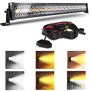 SLARY 32 Inch 180W LED Light Bar White/Amber Flasing Strobe Light with Six Modes Driving Fog Lights Spot Flood Combo Beam Bumper Lights with Switch Wiring Harness for Offroad Truck 4WD SUV ATV UTV