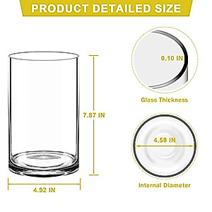 Clear Glass Cylinder Vase,Glass Flower Vase Centerpieces,Hurricane Floating Candle Holder Vase for Home Decoration,Wedding Centerpieces,Party Event,5" Opening,8" Tall,1 Pack
