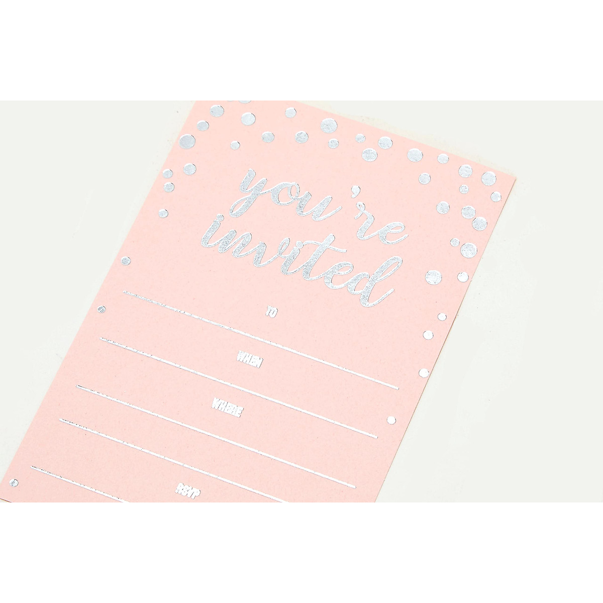Invitation Cards - 24-Count 4" x 6" Baby Pink Invitation Cards ‘’You Are Invited’’ in Silver Foil with 26 Silver Foil Confetti Kraft Envelopes – For Wedding, Bridal Shower, Baby Shower, Birthday