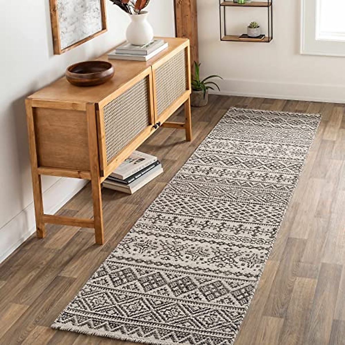 Hauteloom Mababanaba Wool Living Room, Bedroom Area Rug - Bohemian, Transitional - Black, Gray, Cream - 8' x 10'