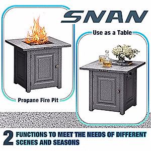 Gas Propane Fire Pit Table, SNAN 28 Inch 2021 Upgrade, Outdoor Companion, Auto-Ignition, Advanced Texture Black Strong Steel Surface, Adjustable Flame, CSA Certification, for Garden/Patio/Courtyard