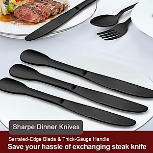 Matte Black Silverware Set for 12, E-far 60-Piece Stainless Steel Flatware Cutlery Set with Design Handle, Modern Metal Tableware Eating Utensils for Kitchen Restaurant Wedding, Dishwasher Safe