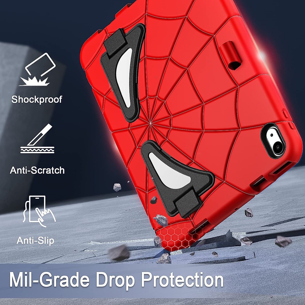 WESOROL for iPad 10th Generation Case 2022, Kids Friendly for iPad 10.9 Case with Kickstand Shoulder Strap Pencil Holder, Heavy Duty Protective Case for iPad 10th Generation 2022 Release, Red Black