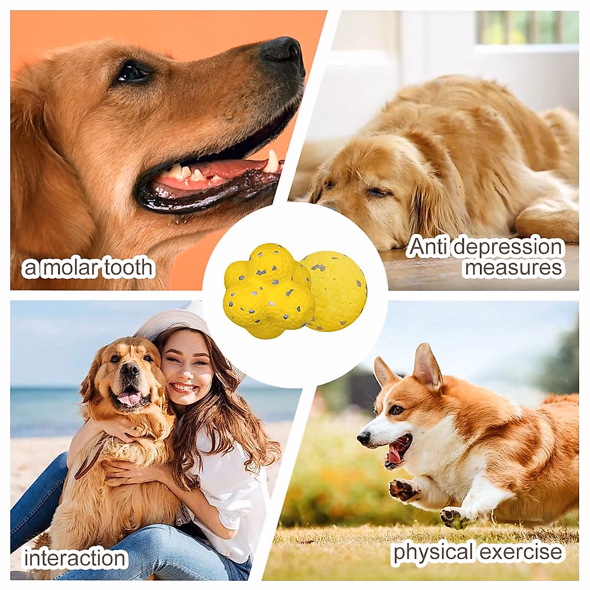 Calming Balls for Dogs, 2024 New Mellow Dog Calming Ball, Durable Chew Toys Tennis Ball Interactive Chewing Toys Calming Ball for Large Dog Medium Dog and Puppies (Round+Irregular)
