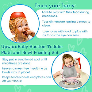 UpwardBaby Suction Toddler Plate and Bowl Feeding Placemat and Suction Bowl Set Bundle