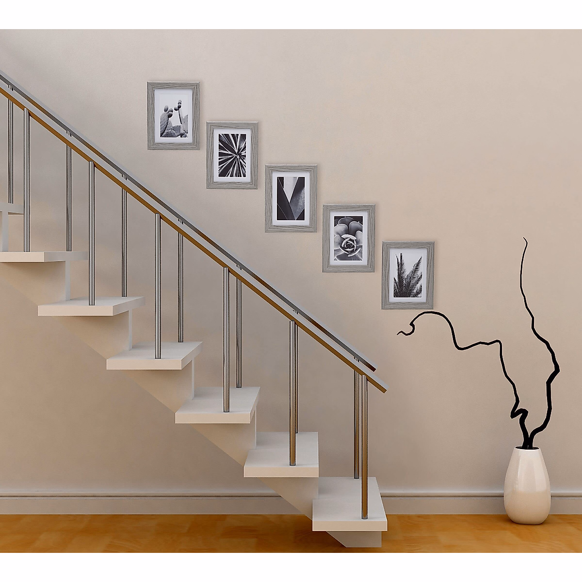 Melannco Set of Five 6.69 x 8.46 Inch Gray Wood Photo Frame to Hold 5x7 Photo Without Mat or 4x6 Photo With Mat