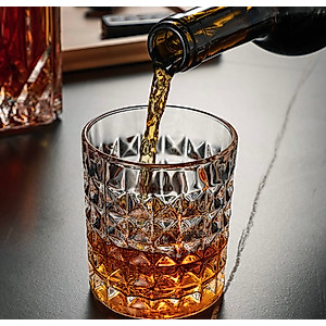 Czech Bohemian Crystal Glass Set of 6 Whiskey Glasses 8oz./250ml. Elegant Diamond Design Heavy Base Old Fashioned Style Bourbon Scotch Brandy Holiday Gift Birthday Wedding Housewarming Anniversary