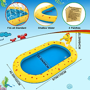 LQTTEK Inflatable Sprinkler Pool for Kids, Cute Dinosaur Kiddie Pool, 3-in-1 Backyard Splash Pad Swimming Outdoor Water Toys for Toddlers