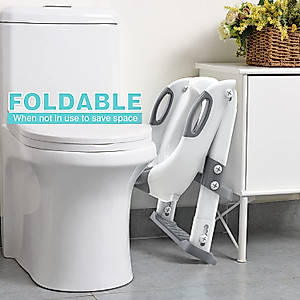 711TEK Potty Training Seat with Double Step Stool Ladder - 2022 Upgraded Version Potty Training Toilet, More Slip Resistant and Stable(Bear-Grey)