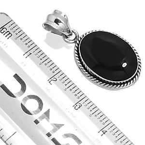 JEWELOPORIUM 925 Silver Pendant for Women Natural Black Onyx Gemstone Solitaire Silver Pendant Necklace Thanksgiving Gift Costume Jewelry