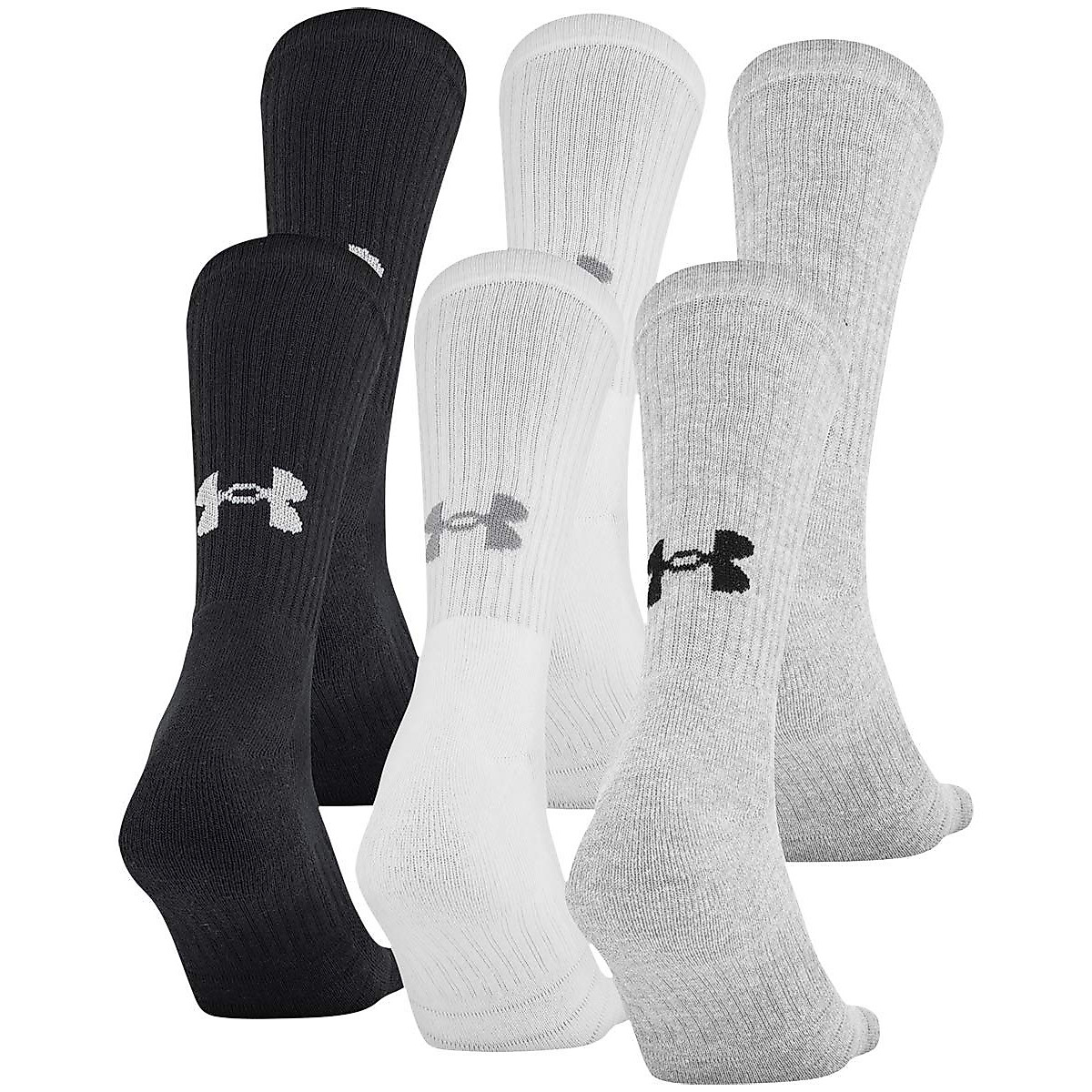 Under Armour Adult Training Cotton Crew Socks, Multipairs , True Gray Heather 2 (6-Pairs) , X-Large
