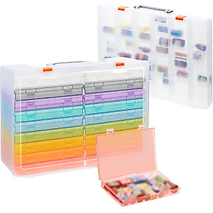 Juexica 2 Pack 48 Grids Clear Plastic Organizer Box with Removable Dividers Toy Collector Box Transparent Compartment Container Storage for Toy Jewelry Craft Bead (Box Only)(Clear, Colorful, Stylish)