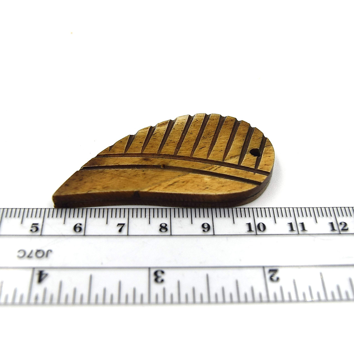 Bone Pendant | 2.5" Inch Feather Shaped Natural Ox Bone with One Gold Suspension Ring | White, Light Brown, Dark Brown - White