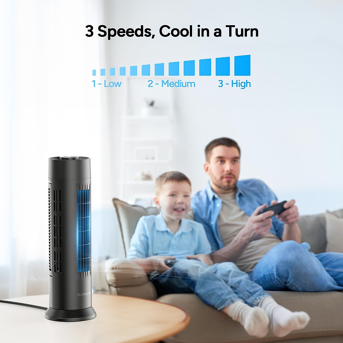 DR.PREPARE Tower Fan for Bedroom, 28 dB Quiet Personal Fan, 3 Speeds, Detachable Washable Bladeless Fan, 80° Oscillating Fans for Indoors, 16 Inch Portable Table Desk Fan for Home, Office