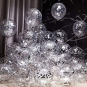 Silver Confetti Balloons 24 Pack 12 Inch KIRIKOU Latex Party Balloons for Party Decorations, Wedding, Engagement, Bridal, Birthday and Shower(Silver)