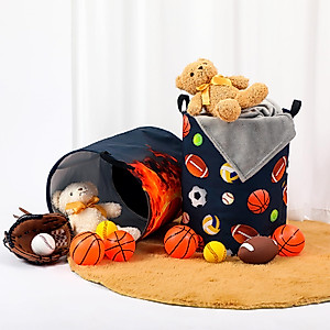 Yoande 2 Pack Sports Basketball Laundry Hamper Waterproof Kids Laundry Basket Boy Toy Storage Dirty Clothes Organizer Round Nursery Boy Laundry Basket for Bathroom Bedroom Dorm, 17.3 x 13.8 in